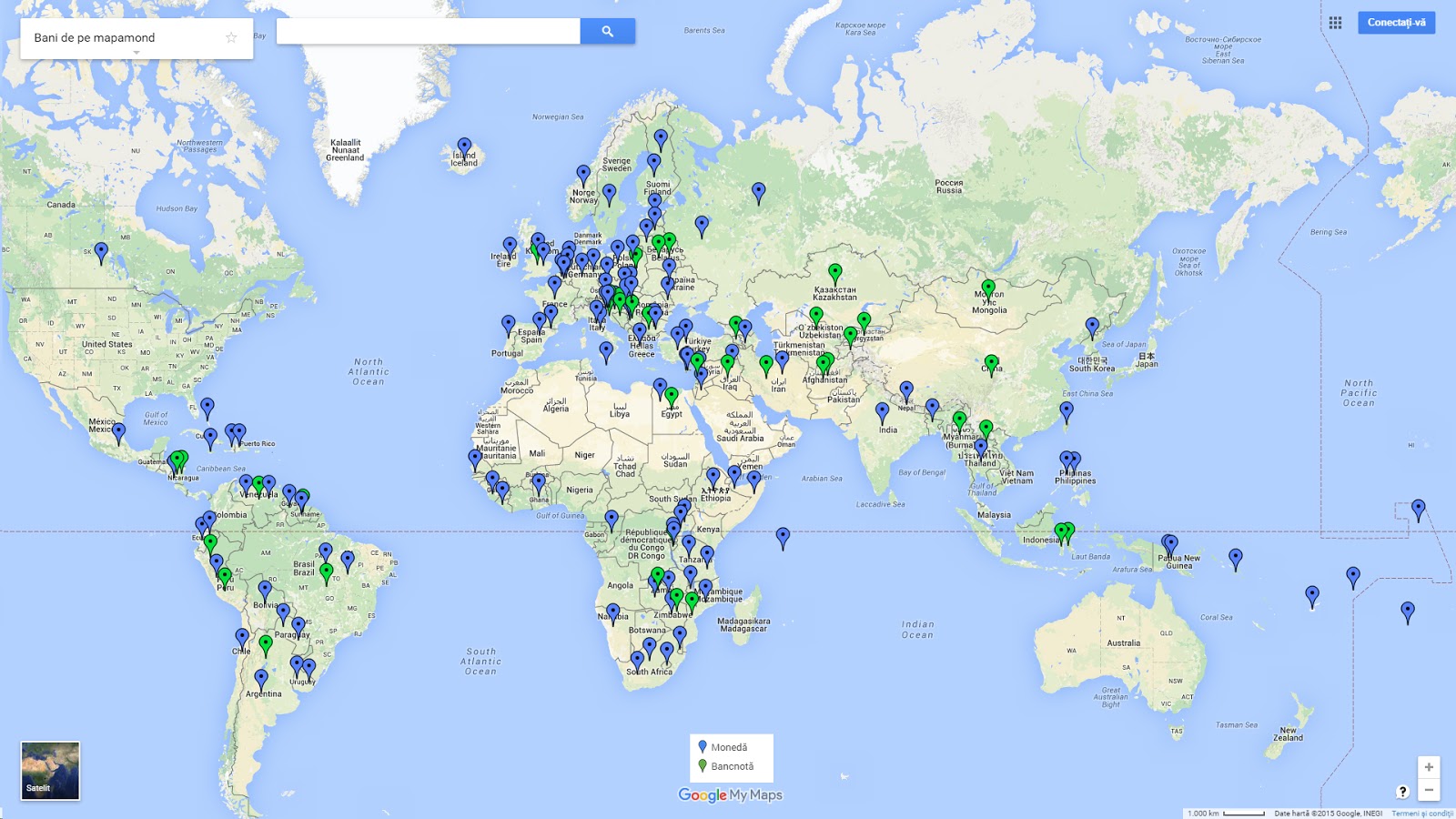 Colectionare: Distribuția geografică a colecției "Bani de pe Mapamond"