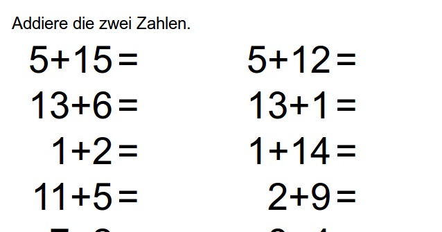Mathe ist einfach: Addieren bis 20 -- Aufgaben mit Lösungen