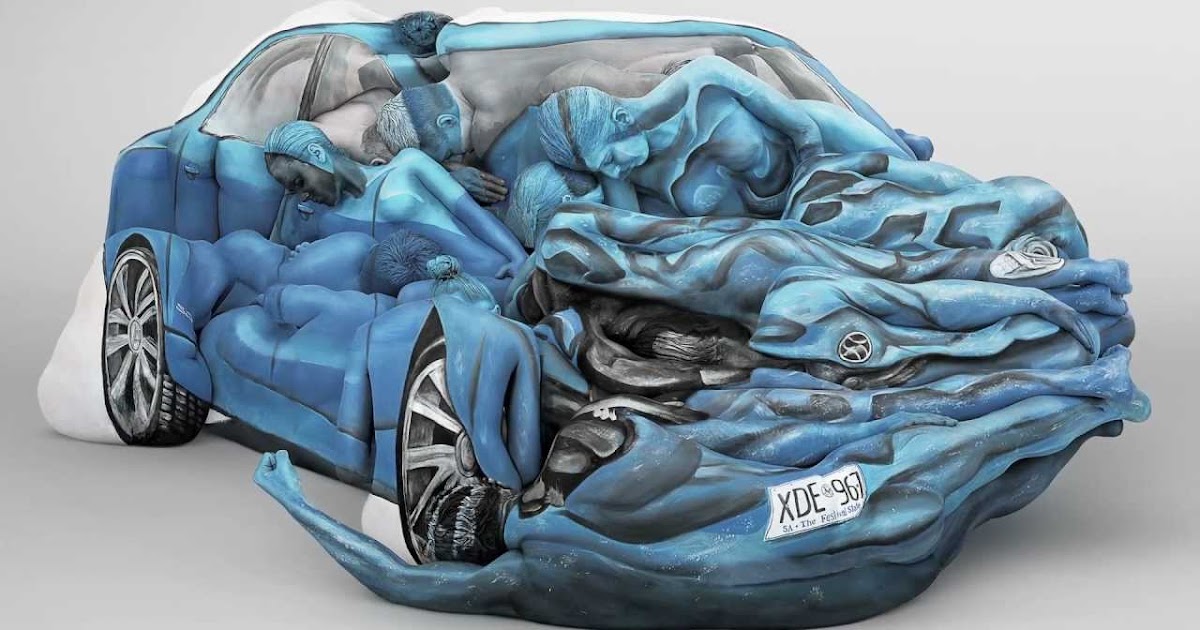 Interesting Car shaped painting art on human body