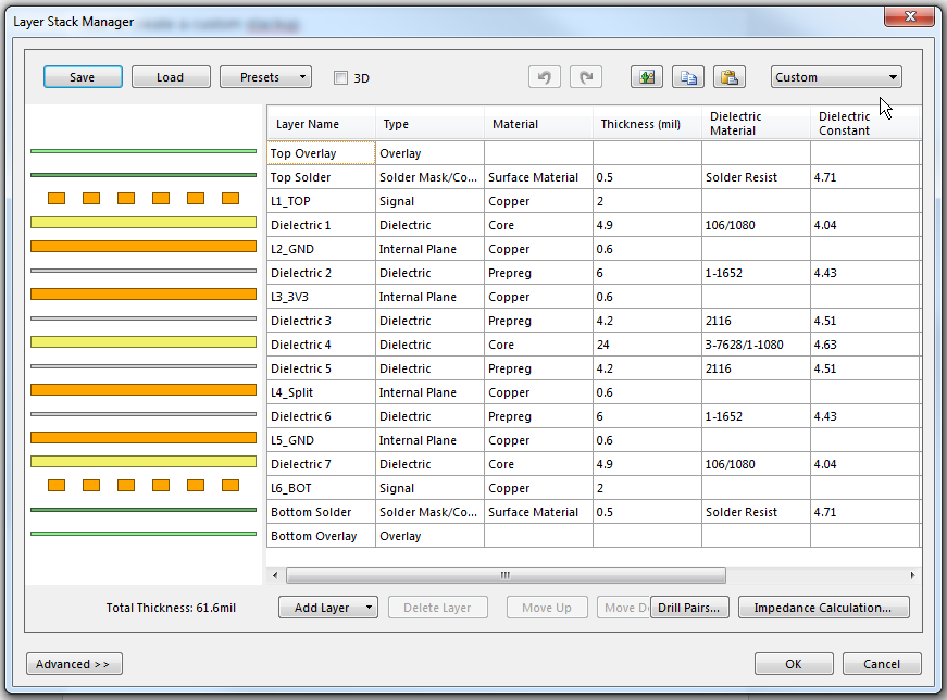 Altium PCB Designer: Custom Stackup