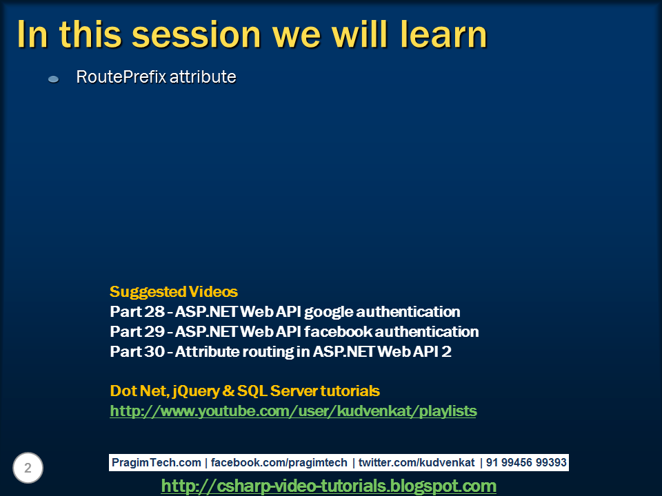 Sql Server And C Video Tutorial Routeprefix Attribute In Web Api