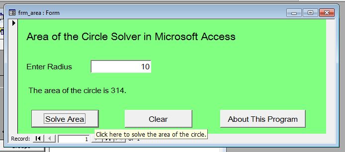 Free Programming Source Codes And Computer Programming Tutorials Area Of The Circle Solver In