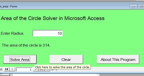 Free Programming Source Codes and Computer Programming Tutorials: Area of the Circle Solver in ...