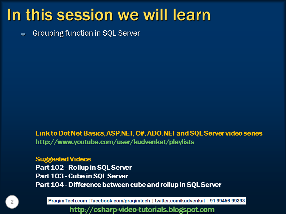 Sql Server Net And C Video Tutorial Grouping Function In Sql Server