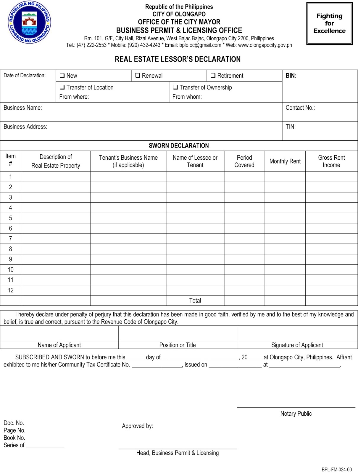 Olongapo Business One Stop Shop: Forms
