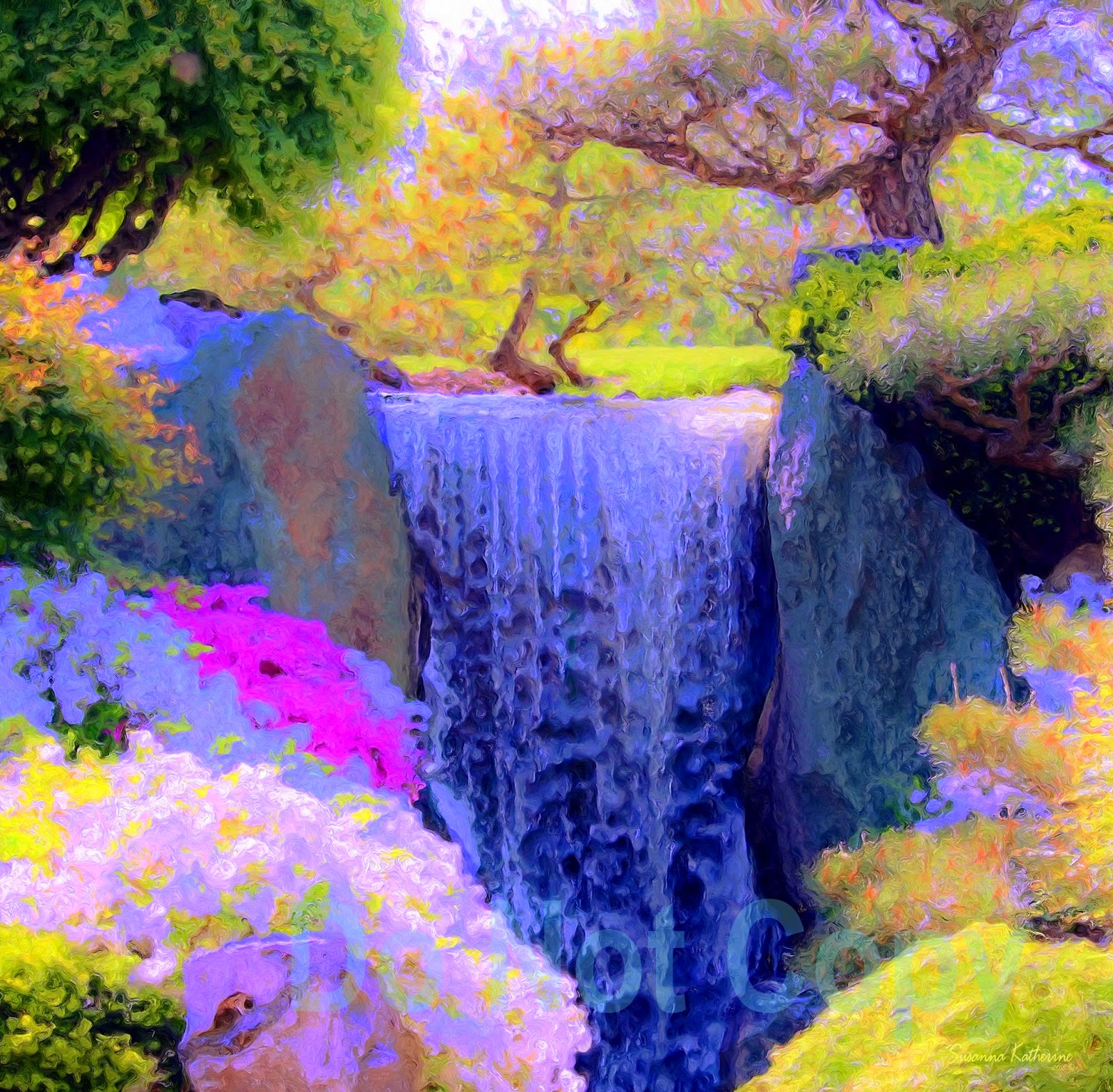 Paintings-of-Artists-Original-Unusual- Art: Waterfall Spring Colors