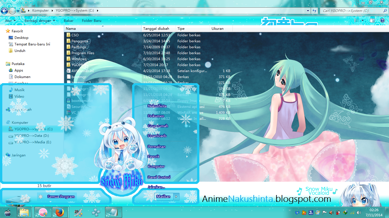 Cara Instal Tema Windows 7 Anime (Khusus Windows 7 Versi Apa Saja)