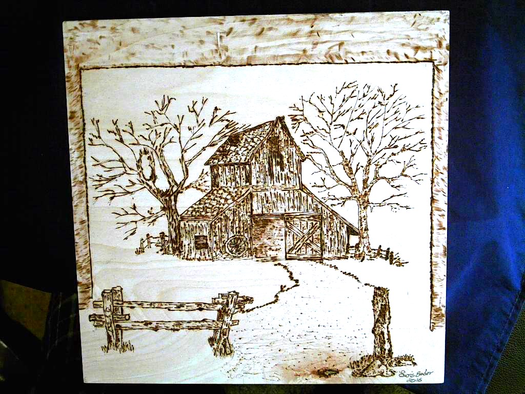 Magikal Journeys : Art Pyrography-Farm-Barn- Handcrafted