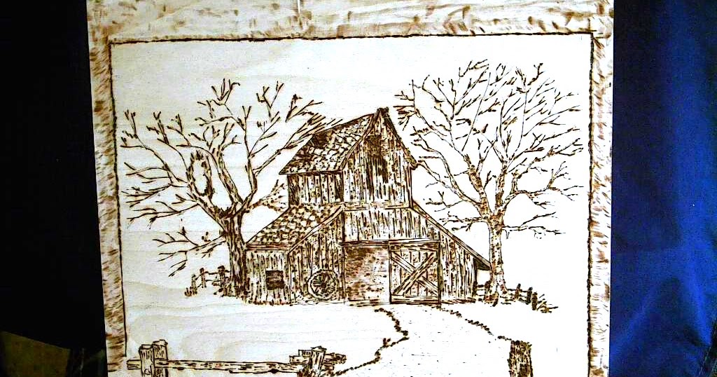 Magikal Journeys : Art Pyrography-Farm-Barn- Handcrafted