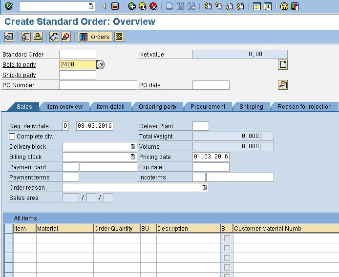 SAP ABAP 4 Tutorial: Function Exit - Sales Order Predefined
