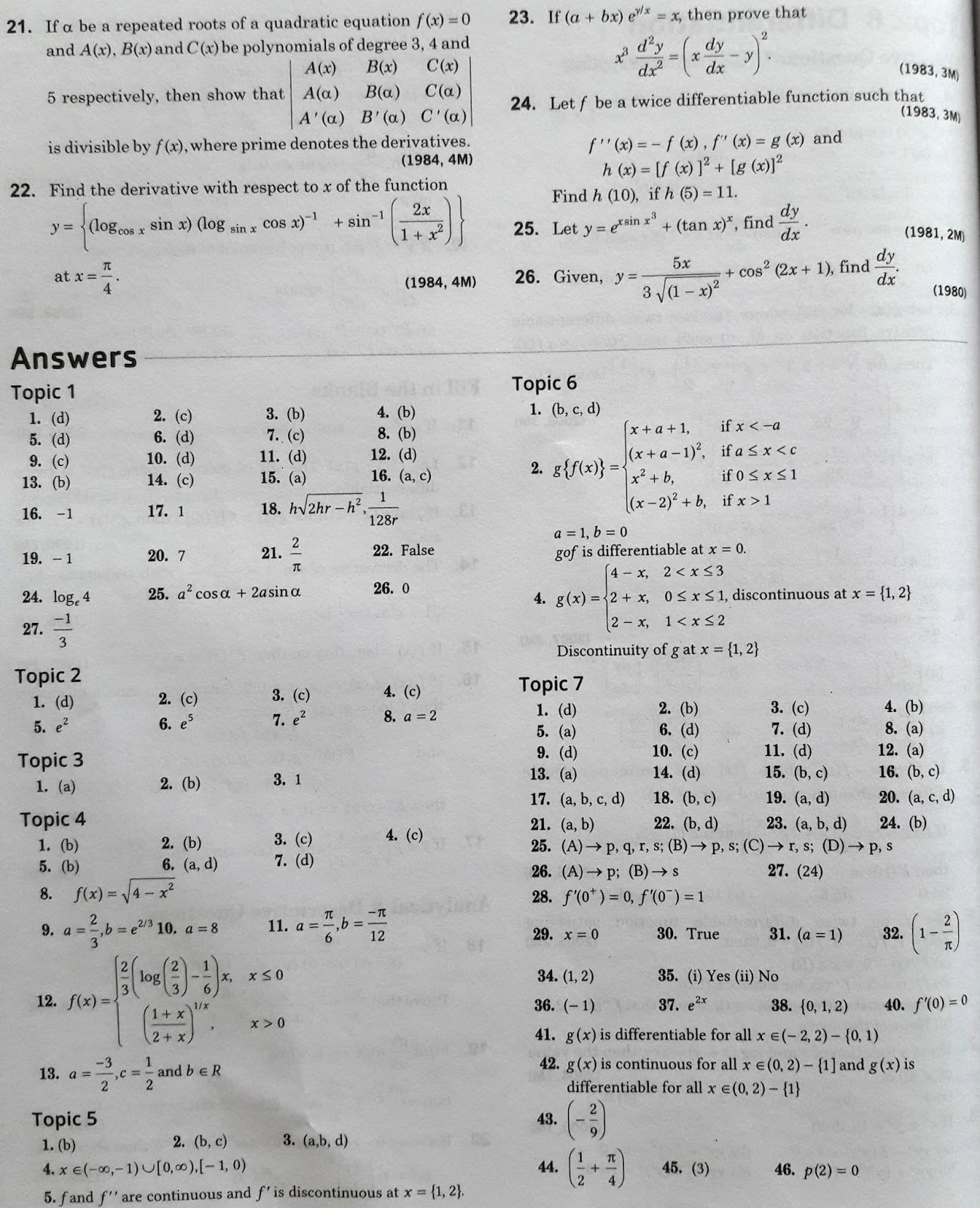 Limits , Continuity and Differentiability JEE Advanced 38 Year Previous ...