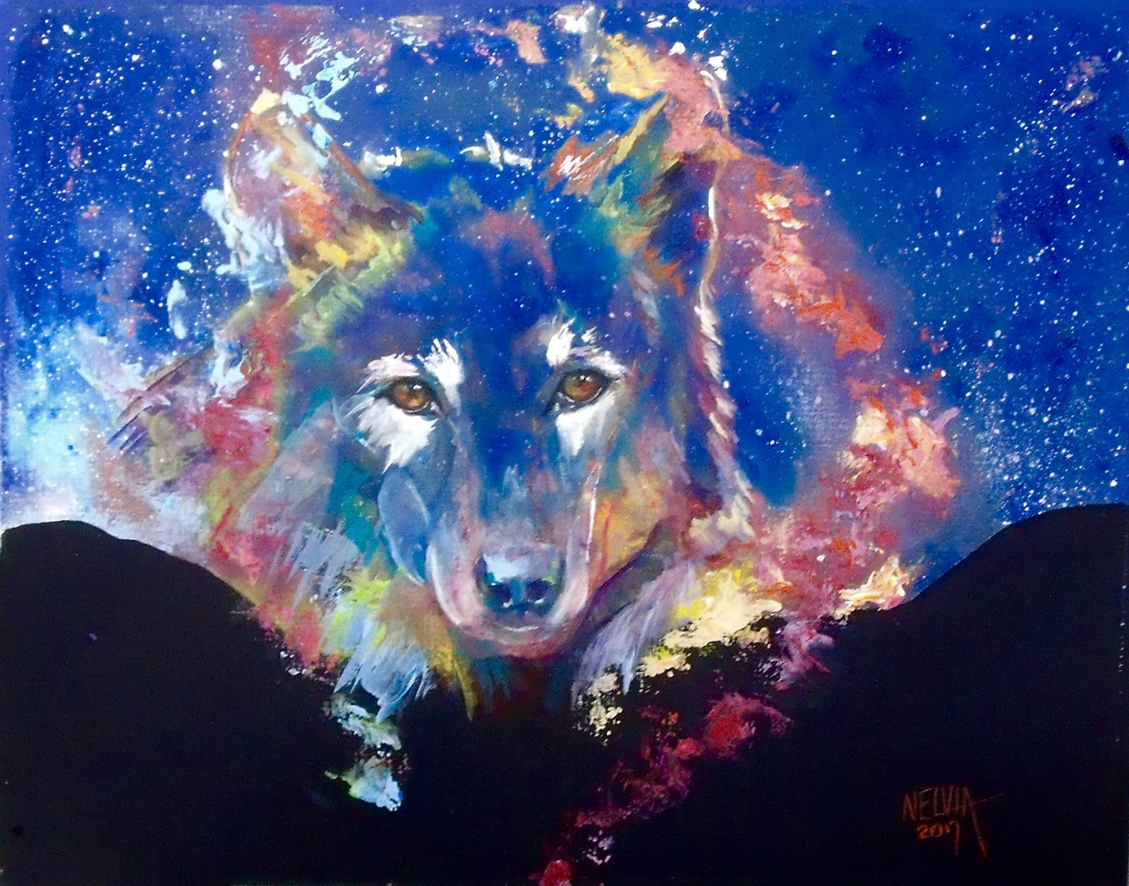 Galactic Wolf acrylic portrait wolf