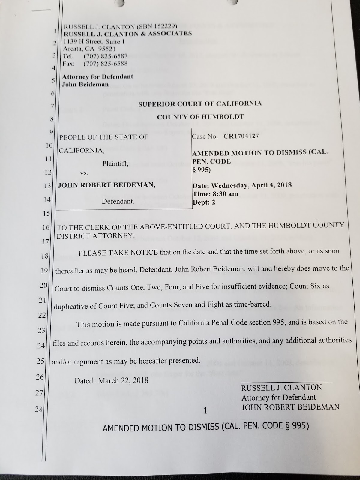 John Chiv: Defense in John Beideman case is asking the Court to dismiss ...