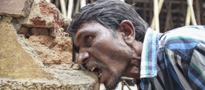 Islam.is.love: Pictures Indian man eats bricks and mud just to fill the ...