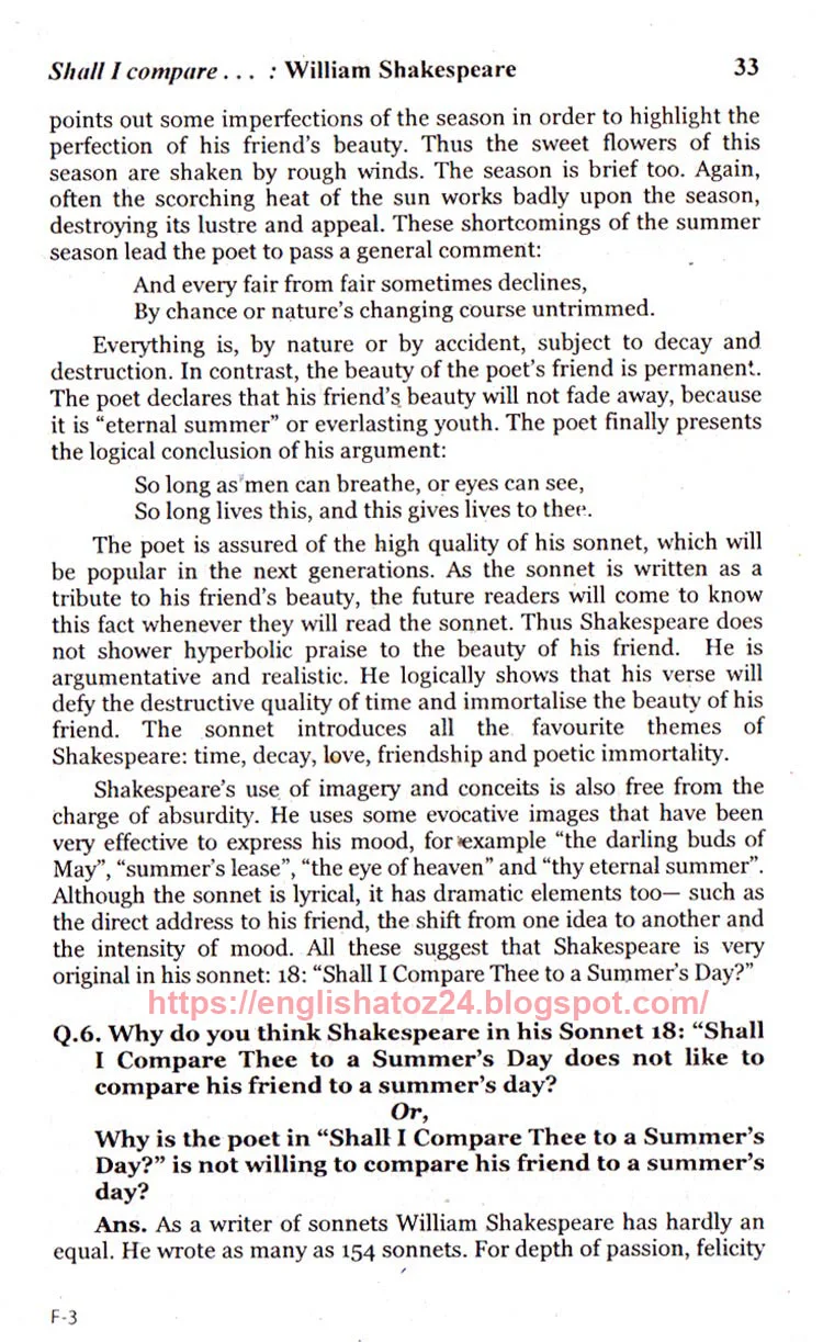 Broad Questions With Answers (Shall I compare thee to a summer’s day ...