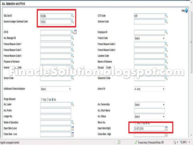 Report of Teller Cash having Balance more than Zero in DOP Finacle