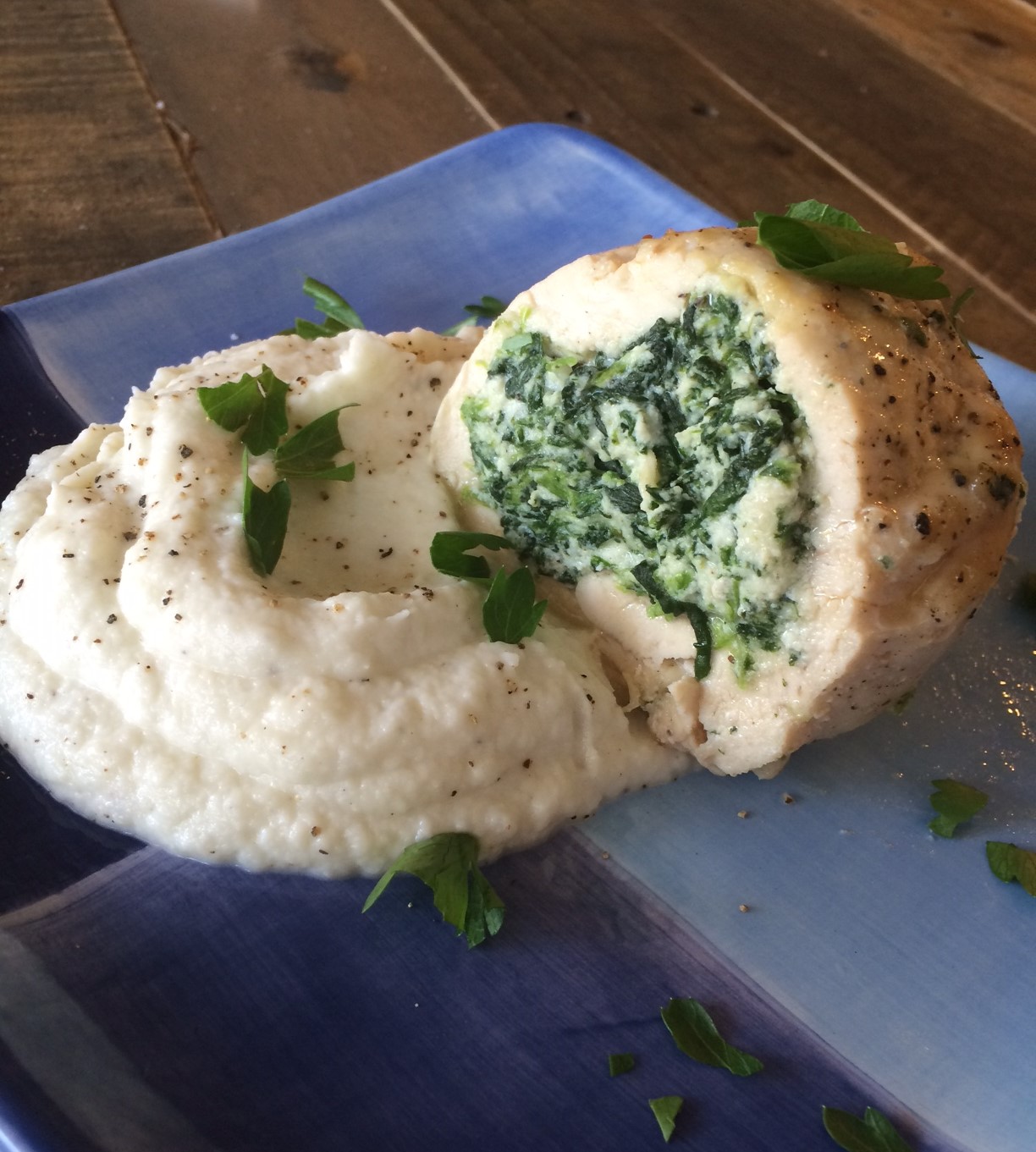 Recipe Share: Spinach & Ricotta Stuffed Chicken with Mashed Cauliflower