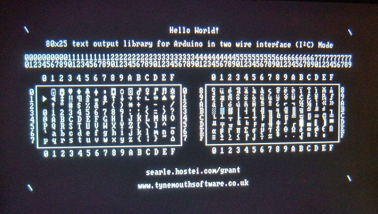 Tynemouth Software: Arduino TV Out Terminal Library