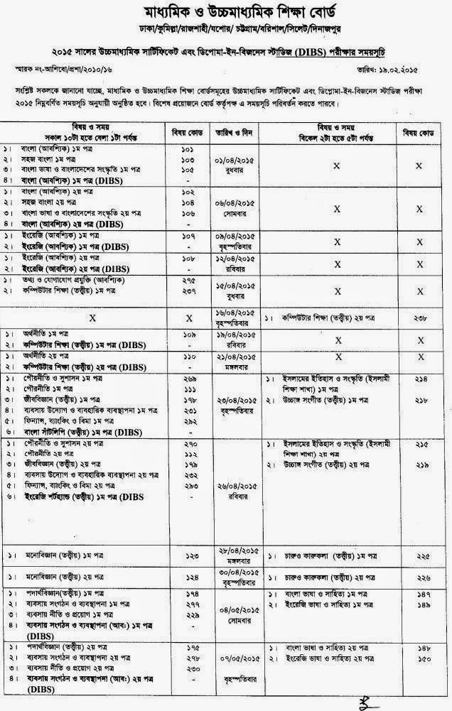 Education Board Results: HSC and Alim Routine 2015-2016 educationboard ...