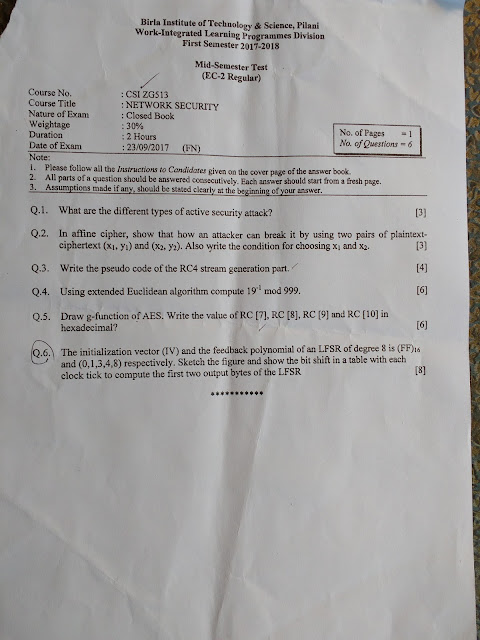 Coding Tech Life: Network Security Mid-semester Examination Question ...