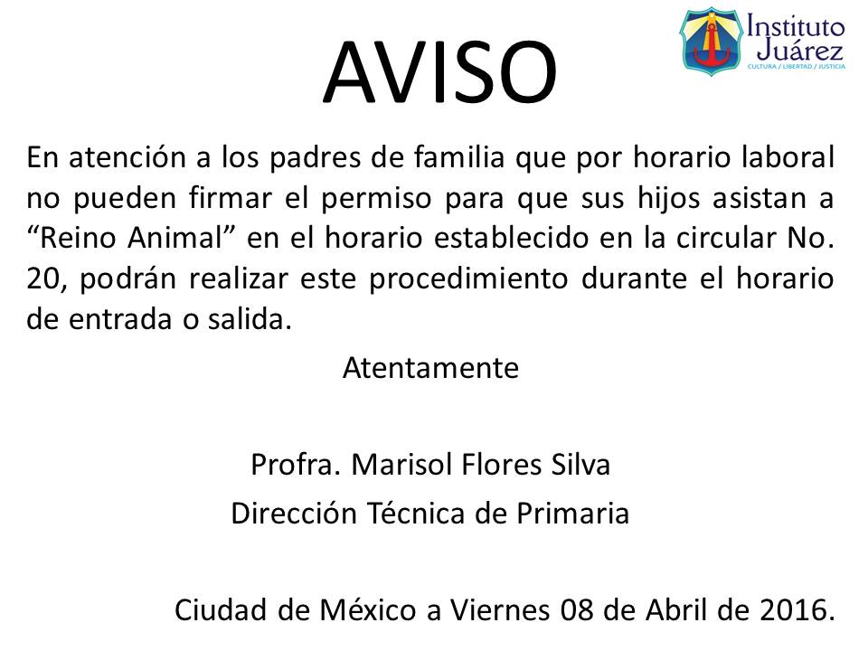 Instituto Juárez 5° Primaria: Aviso
