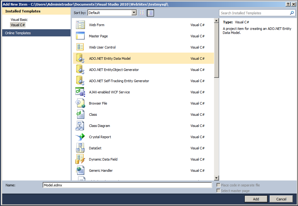 Ejemplo de Entity Framework con mysql