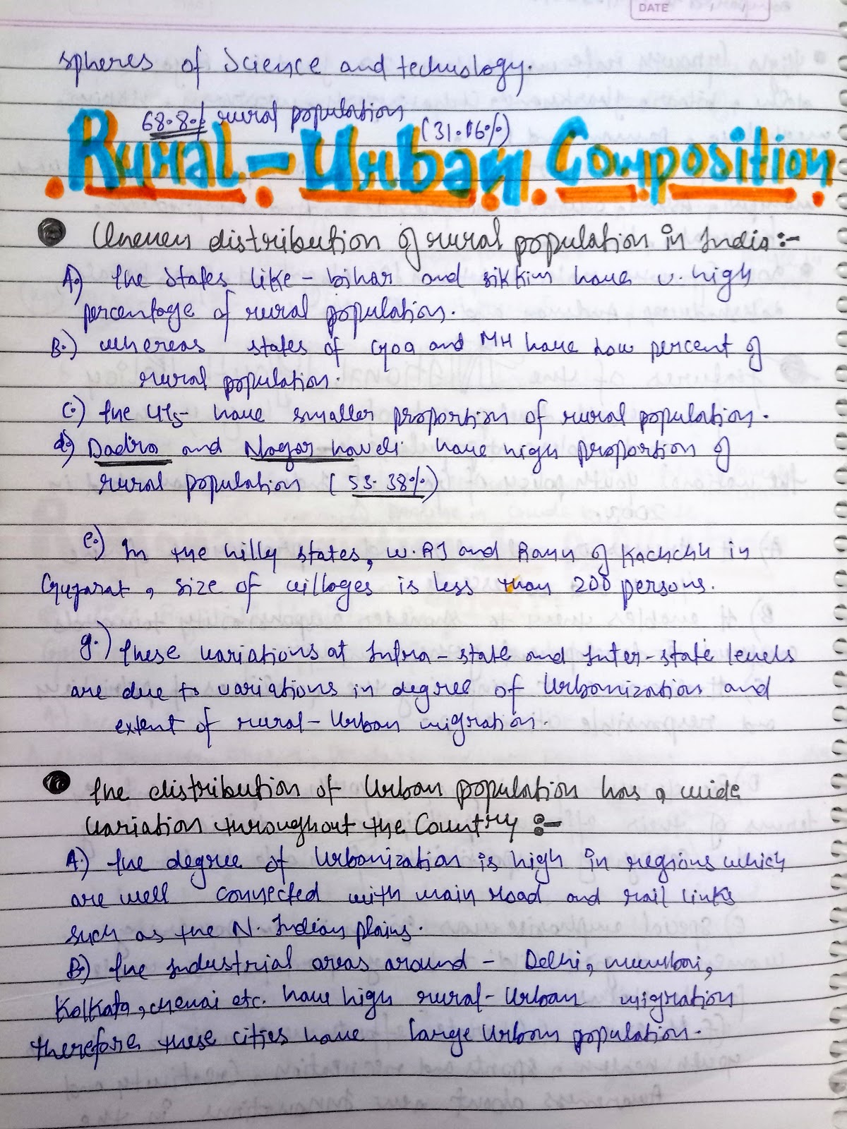 handwritten notes of Population- chapter 1 [geography] class 12th ...