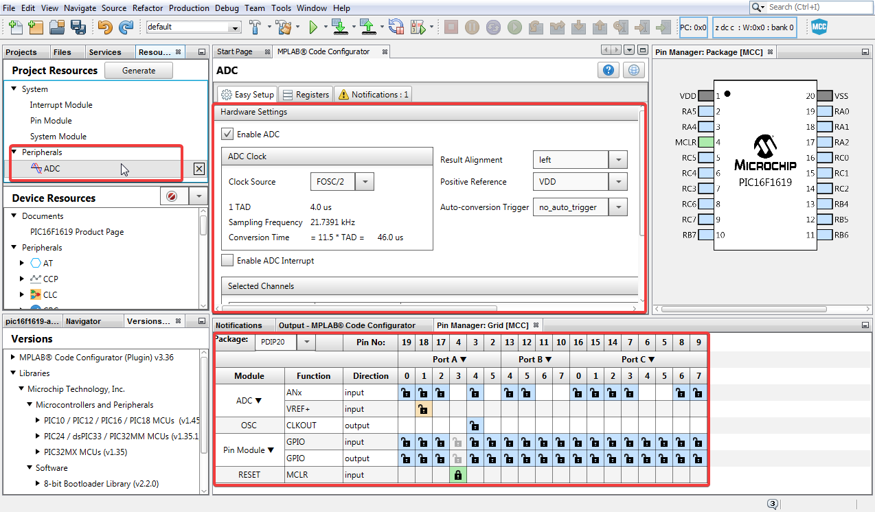 ADC is easy with PIC16F1619