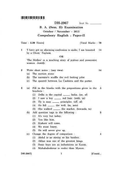MKBU B.A 2nd Semester Compulsory English Paper-II 2015 Question Paper ...