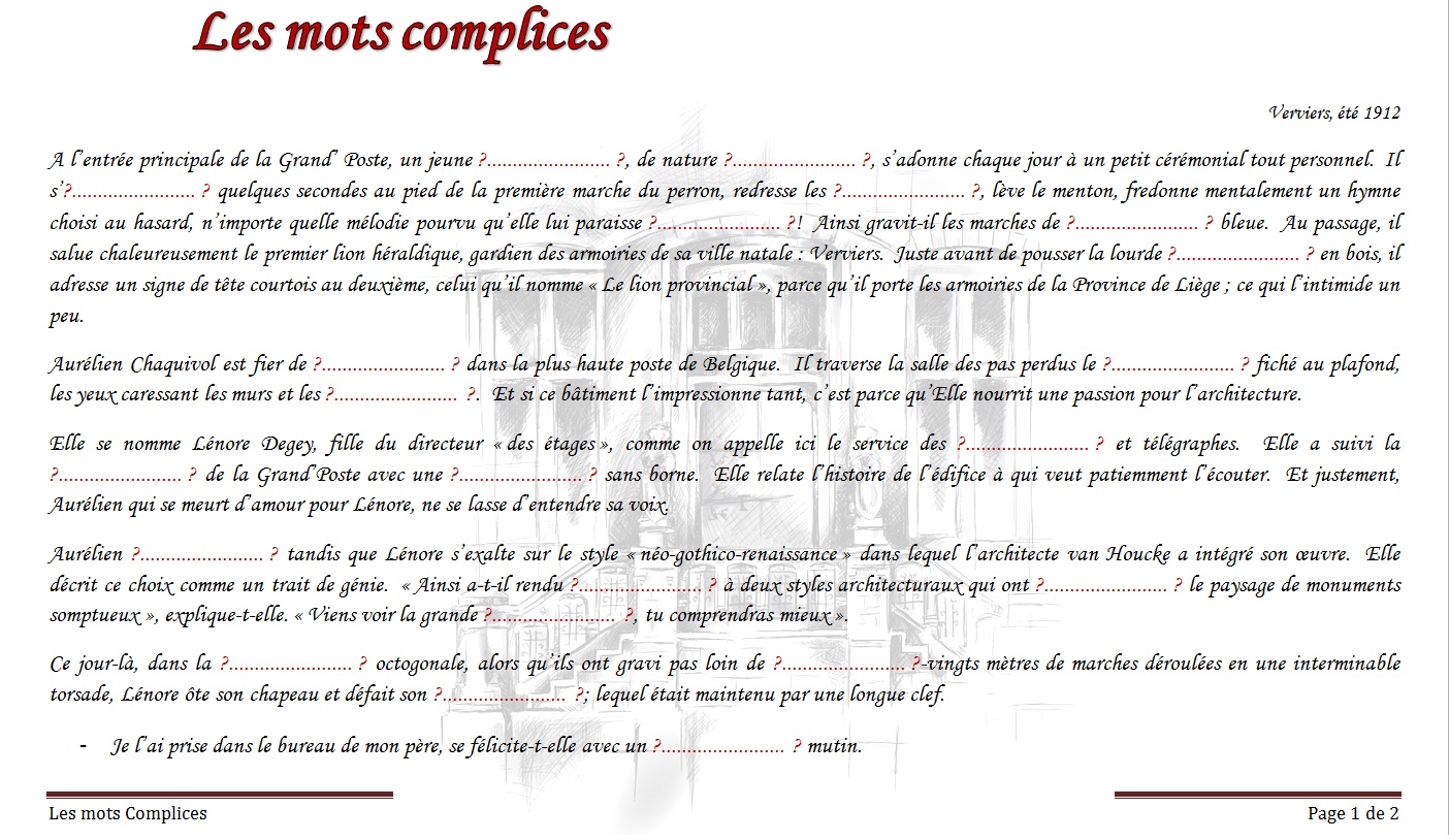 les mots complices de Laurence Cornet: un texte à compléter (cliquez ...