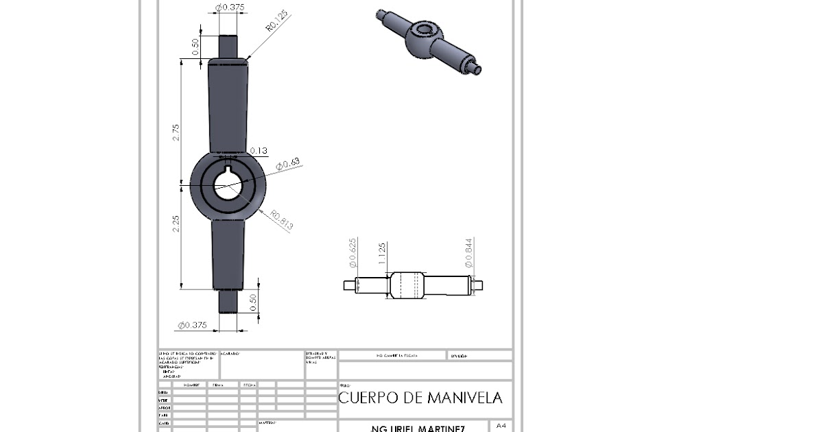 PRACTICAS DE SOLIDWORKS BASICO: CUERPO DE MANIVELA REVOLUCION Y CORTE