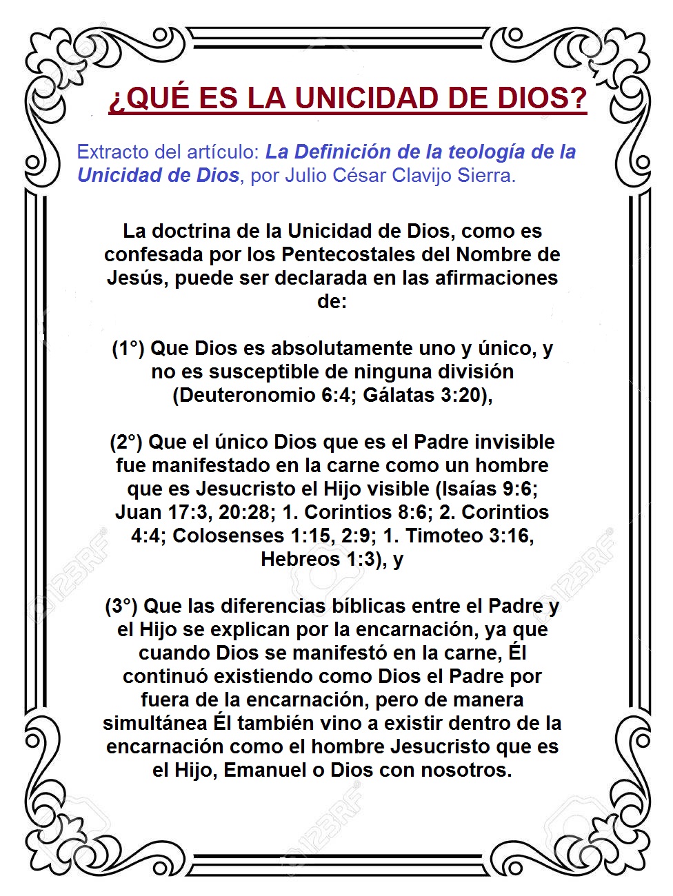 FE BÍBLICA: La Definición de la Teología de la Unicidad de Dios