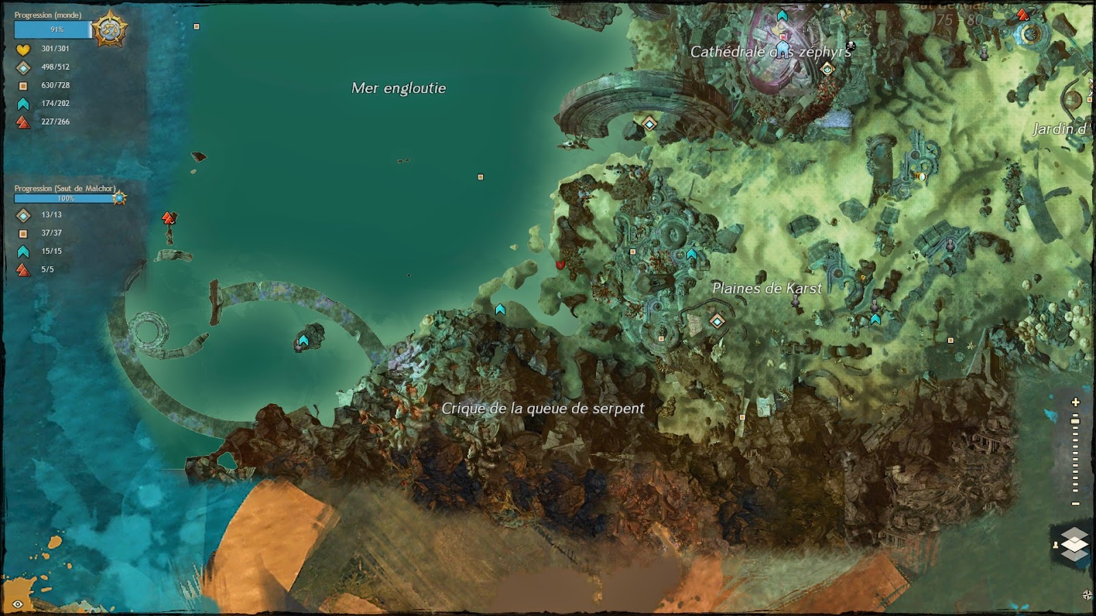 Découvre Guild Wars II: Cartographie Saut de Malchor - Zone 75 à 80