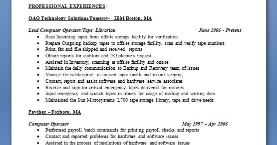 Computer Operator Resume Layout Format in Word Free Download