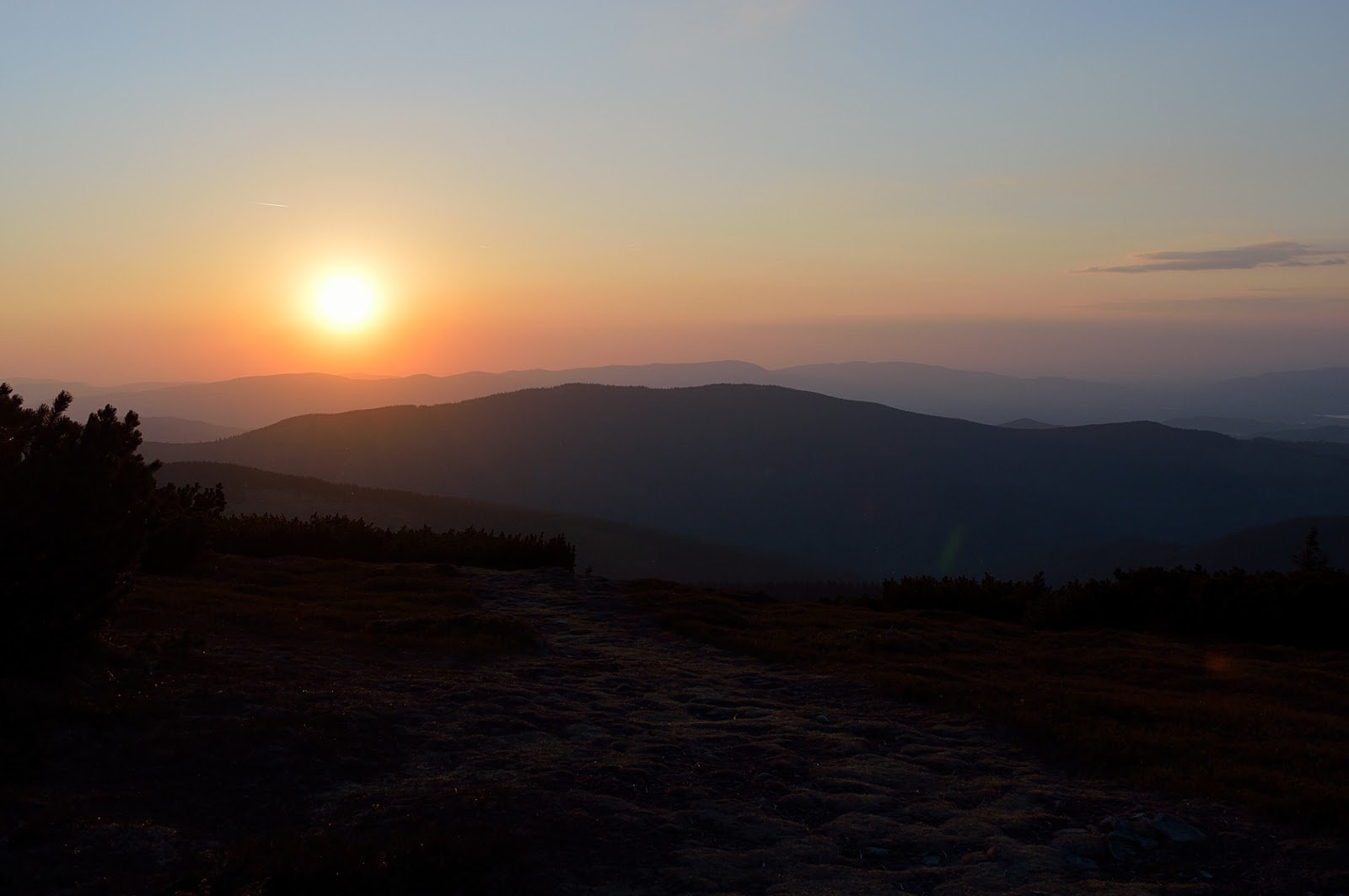 Sunset in the mountains. Alone with the nature on Pilsko.