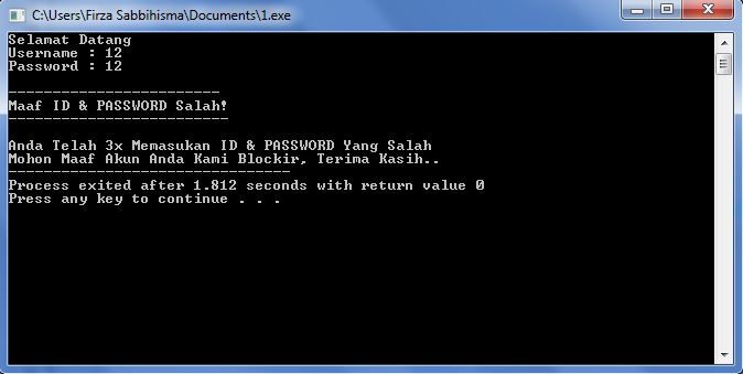 Codingan C++ Membuat Login 3x Gagal