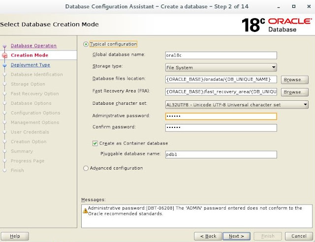 Oracle DBA Quick Notes: Oracle Database 18c - Database Creation using DBCA