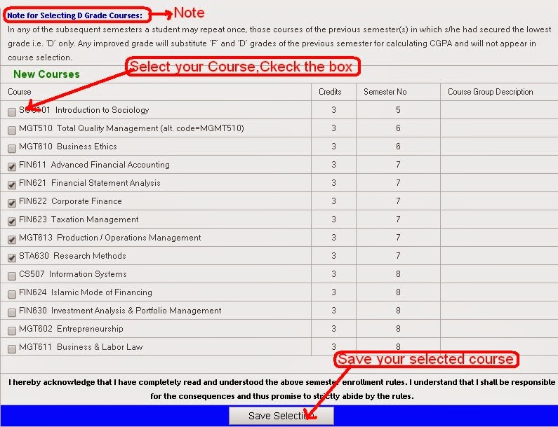 Select Your Course-------Course Selection | vu solution