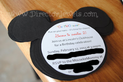 3. Cut Red Circles in half and adhere to one side of invite.