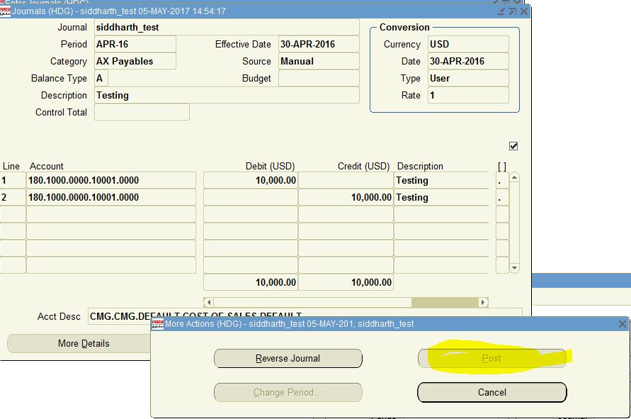 Oracle PL/SQL Startup: GL Journal Enter