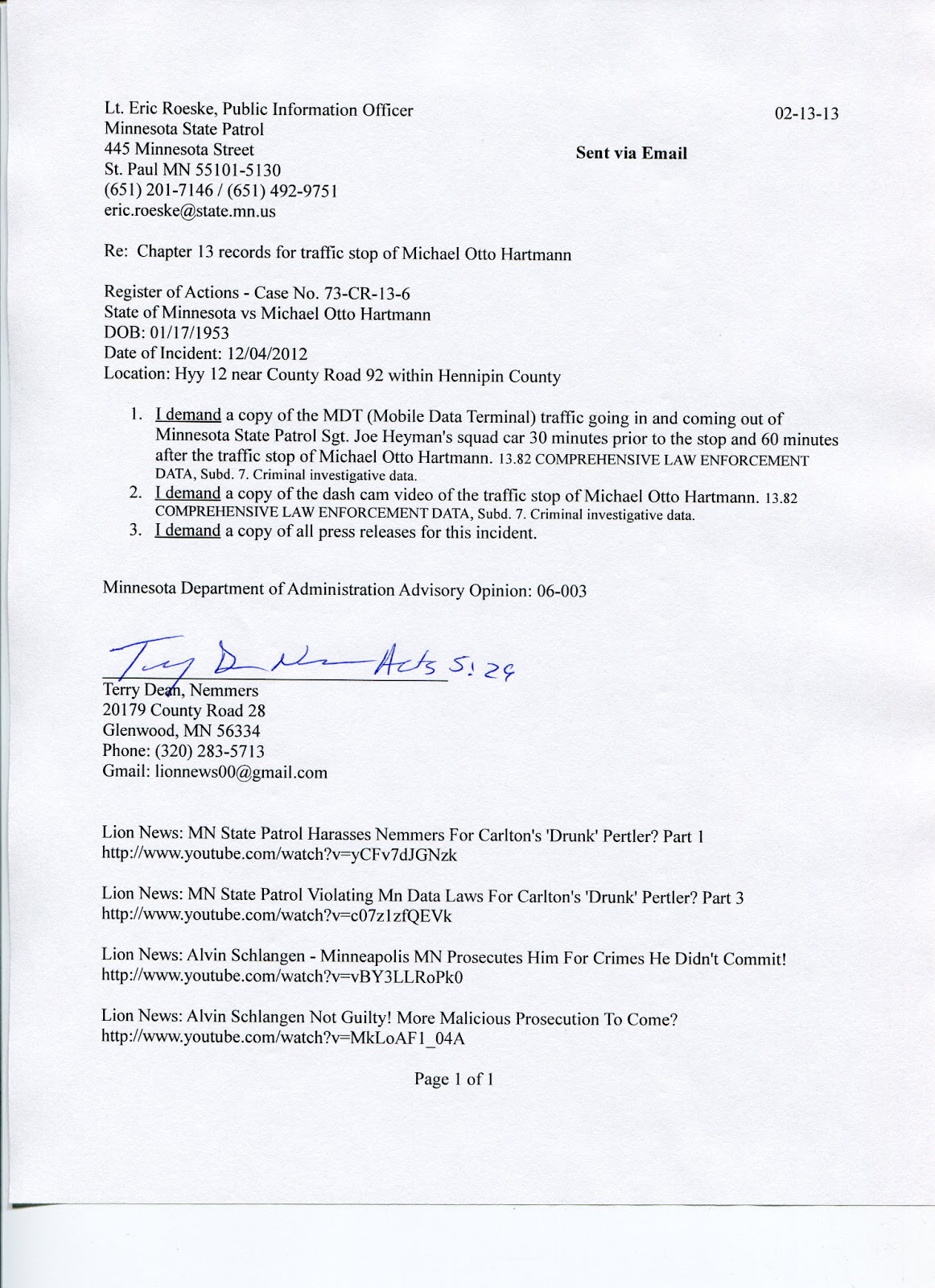 Lion News: Internal Affairs Complaint VS Lt. Eric Roeske, Capt. Steve ...