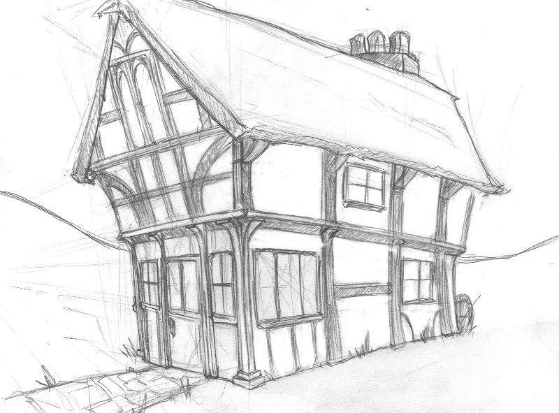 Tudor House Drawing Sketch Coloring Page