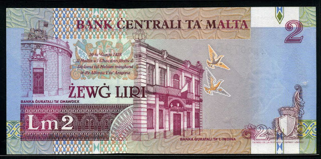 Malta banknotes Lm 2 Maltese Lira bank note 1989|World Banknotes ...