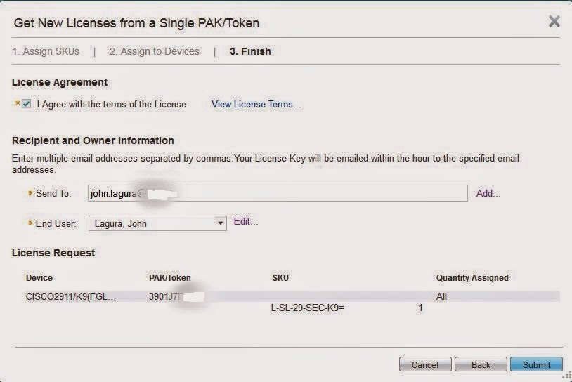 My Network Lab: Cisco E-License PAK Registration