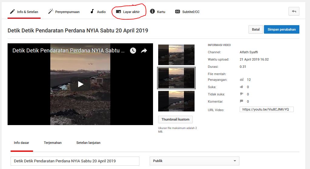 Menambah layar akhir video youtube kita - Alfath Syaffi Channel