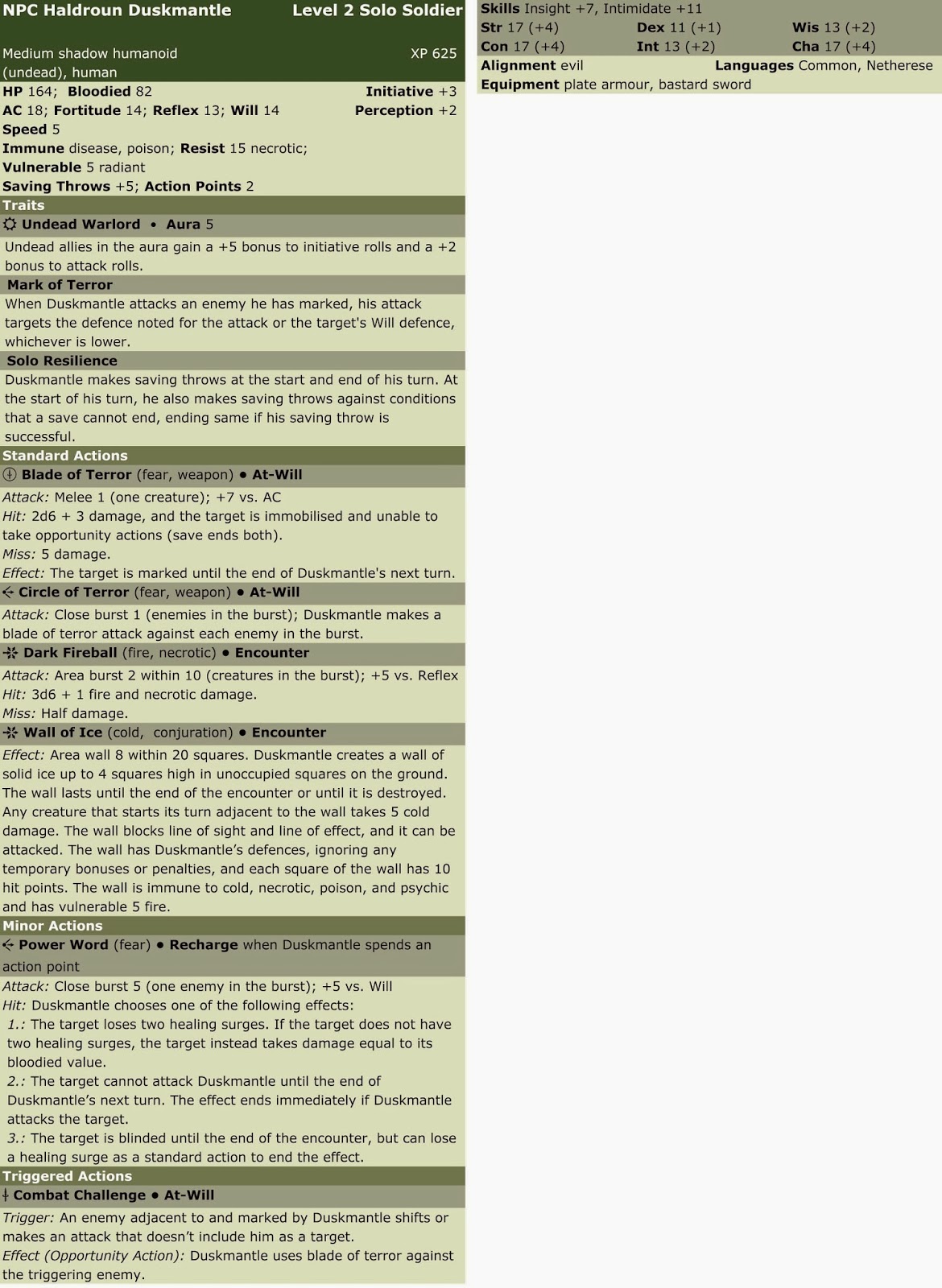 My Realms: Stat Block - Haldroun Duskmantle, death knight