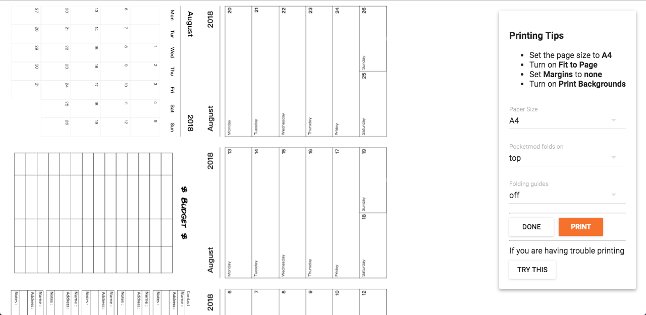 Pocketmod 免費下載列印 8 頁小書，一張 A4 自製口袋筆記本