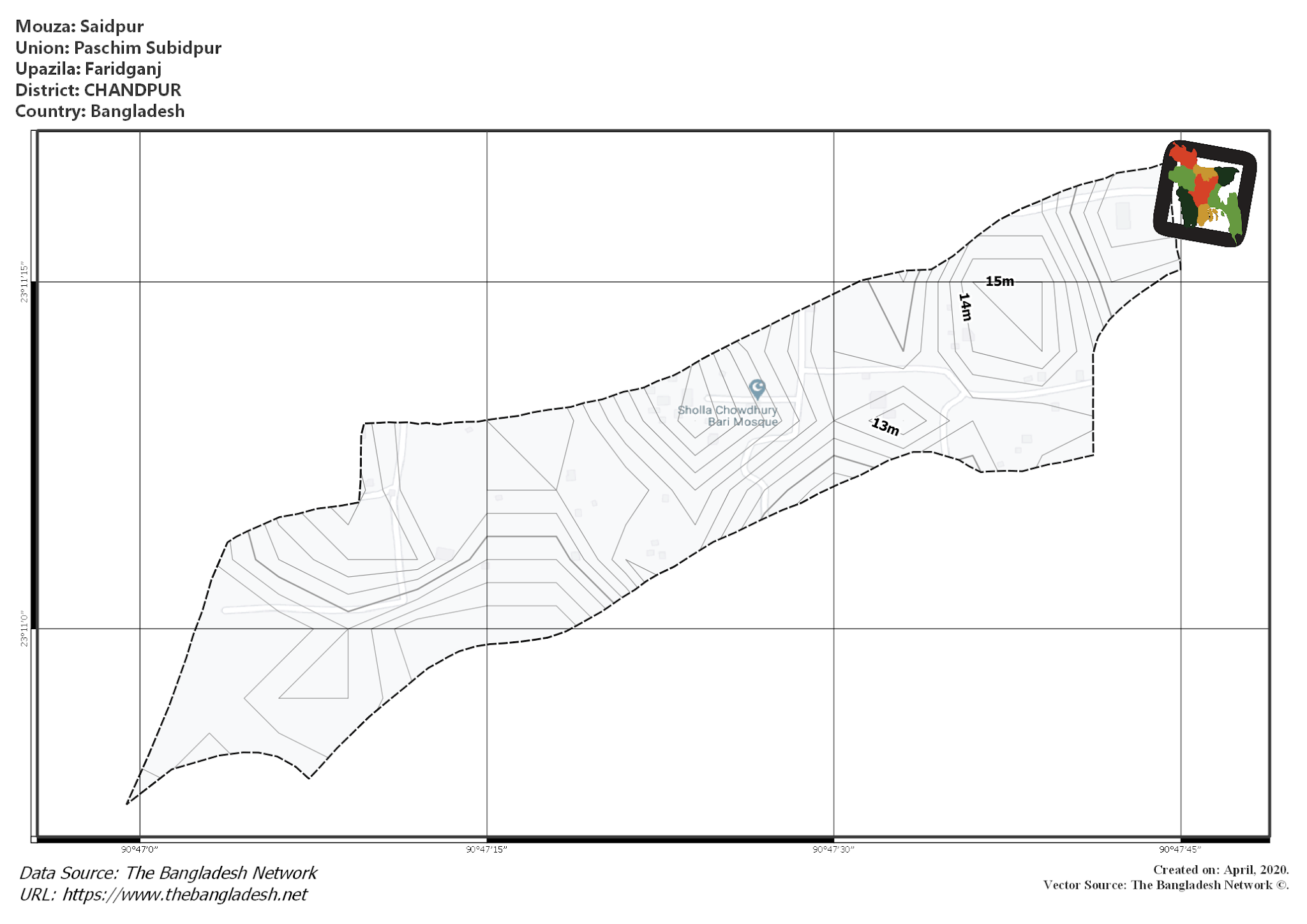 Map of Saidpur Mouza, Faridganj, Chandpur