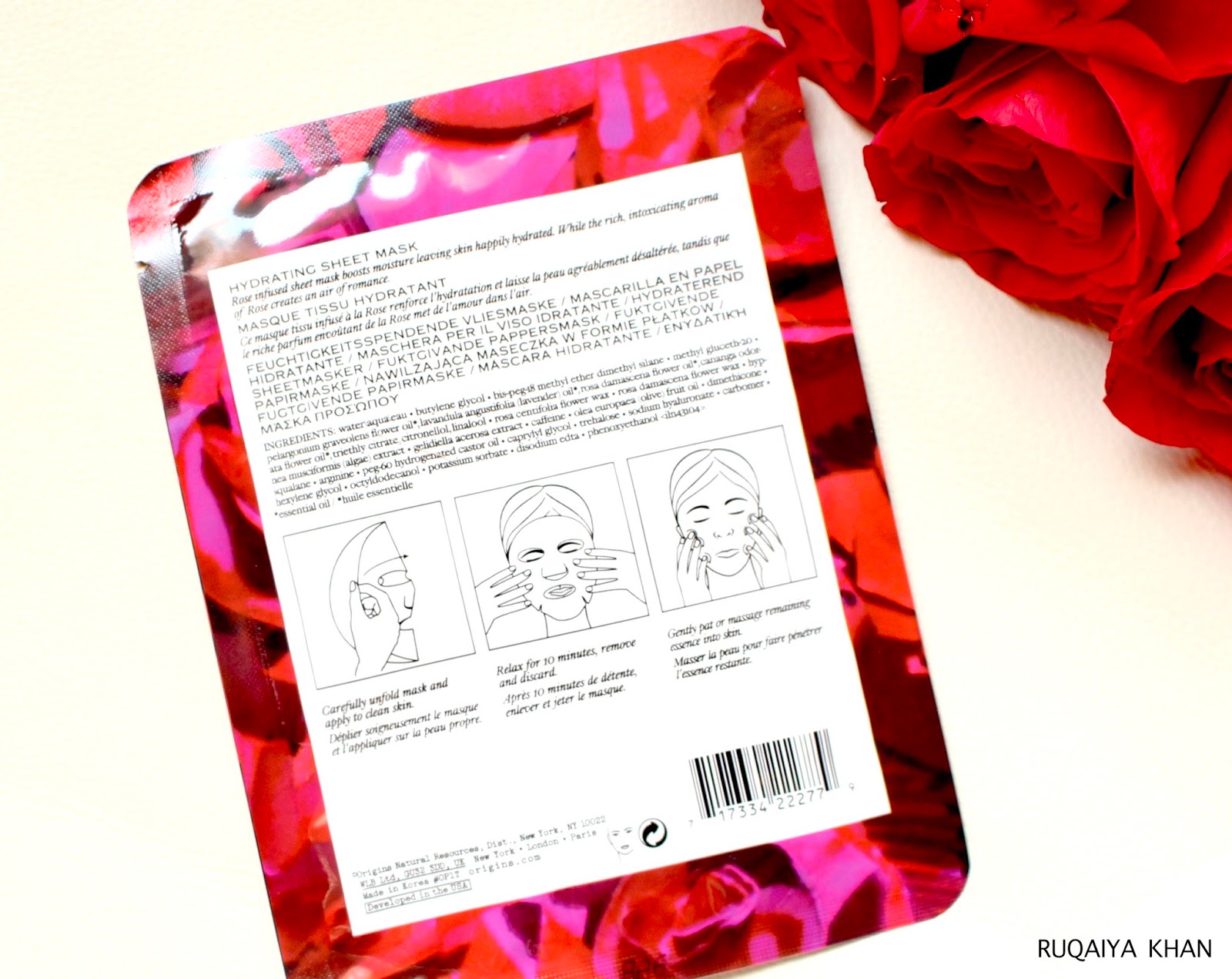 Ruqaiya Khan: ORIGINS Flower Fusion Rose Hydrating Sheet Mask Review