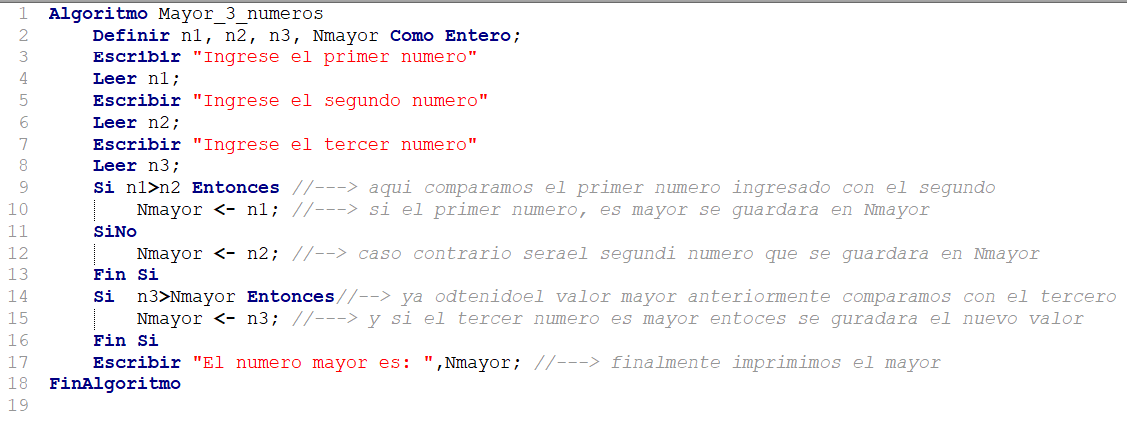 Algoritmos: HALLAR EL MAYOR DE TRES NUMEROS